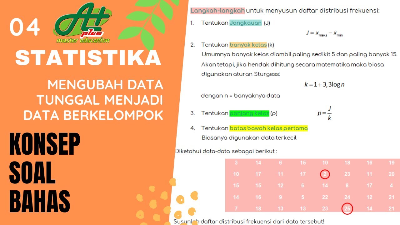 STATISTIKA 04 - CARA MENGUBAH DATA TUNGGAL MENJADI DATA BERKELOMPOK ...
