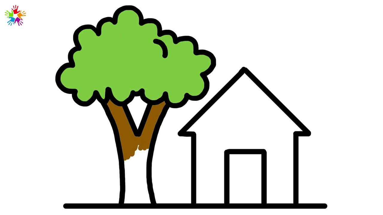 House and tree drawing and colouring for kids and toddlers.Easy drawing ...