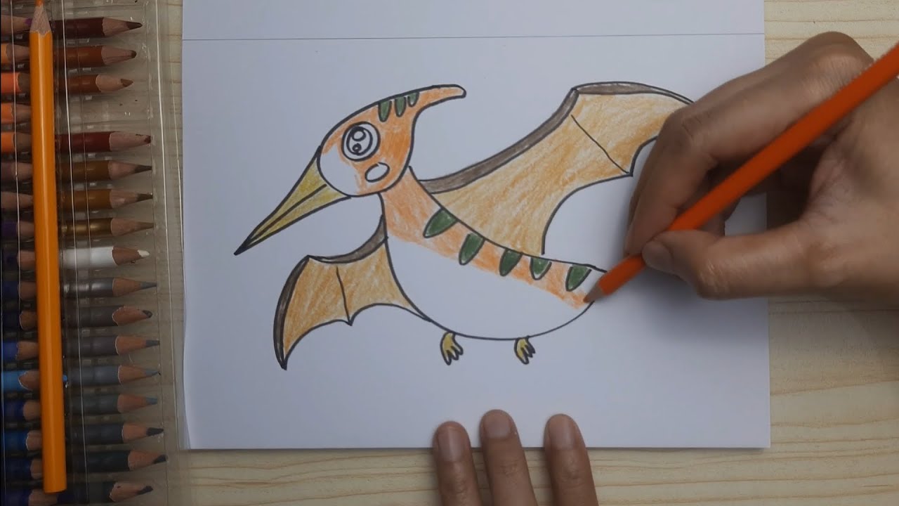 Easy Step by Step Drawing for Children - PTERANODON || Menggambar dan ...