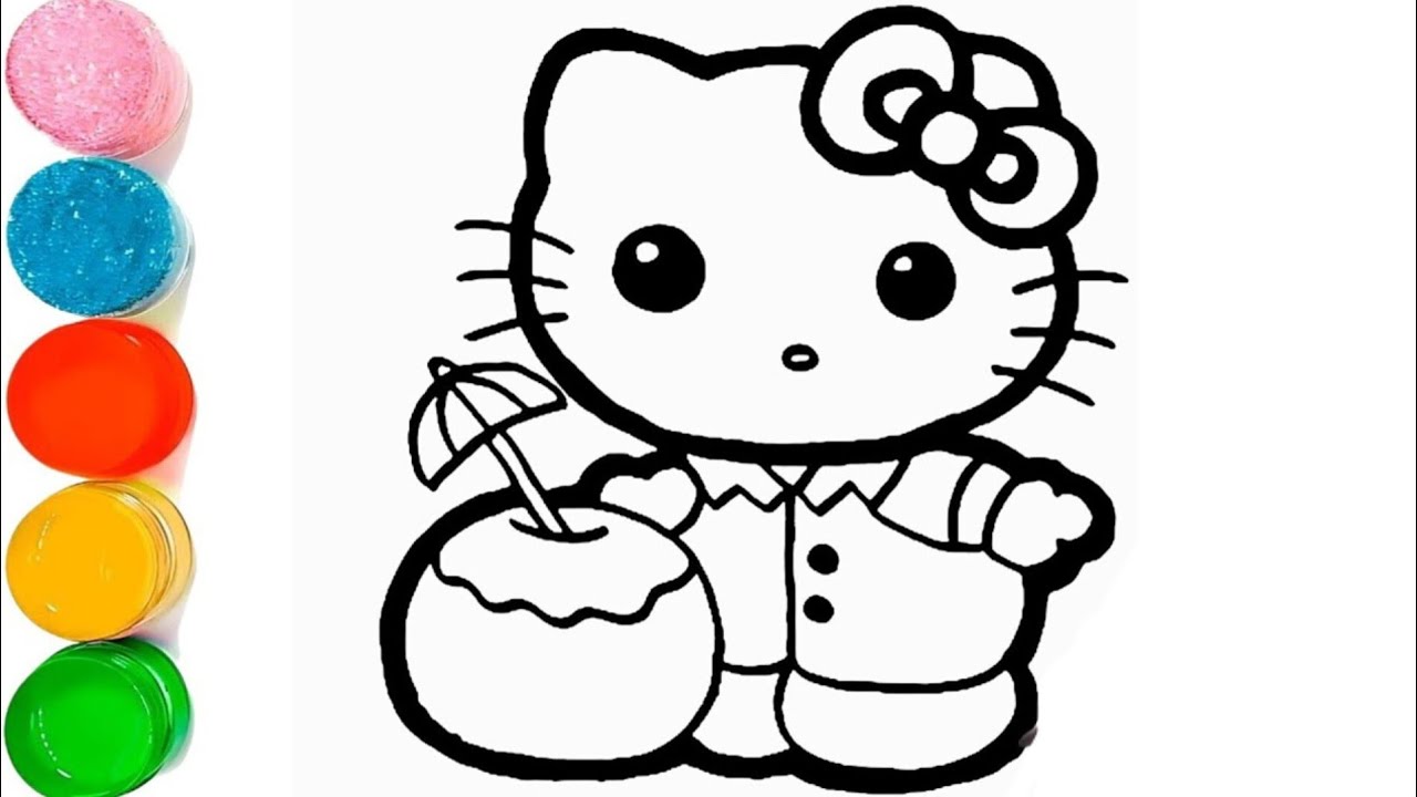 Hello Kitty with Coconut Drawing, Painting & Coloring for Kids and ...