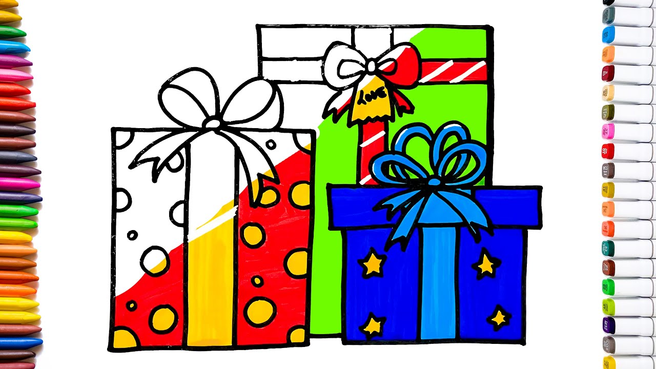 Draw CHRISTMAS PRESENTS ️ ⛄️ 🎄 🎅 | Step by Step | Easy drawing for kids ...