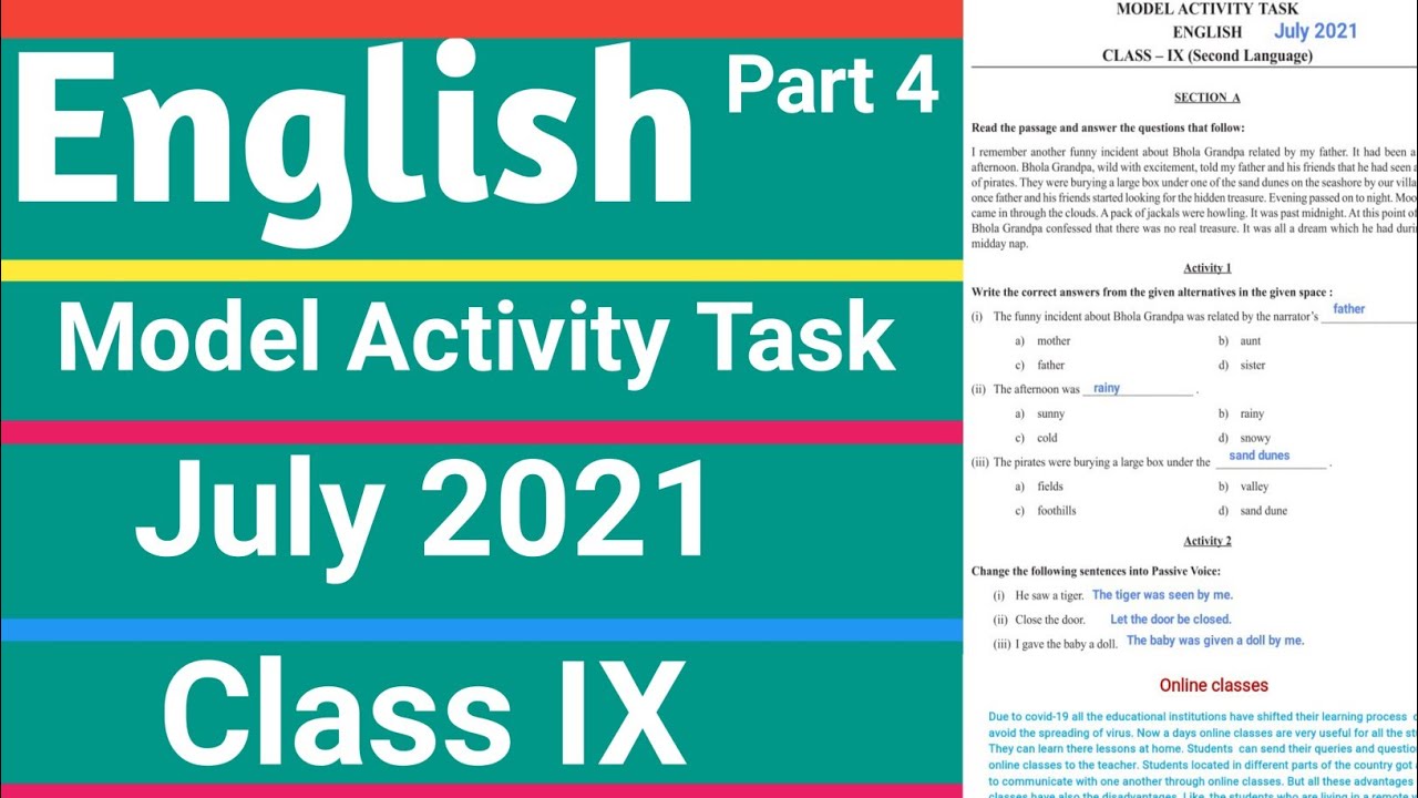 Class 9 English model activity task July 2021, class 9 new English ...