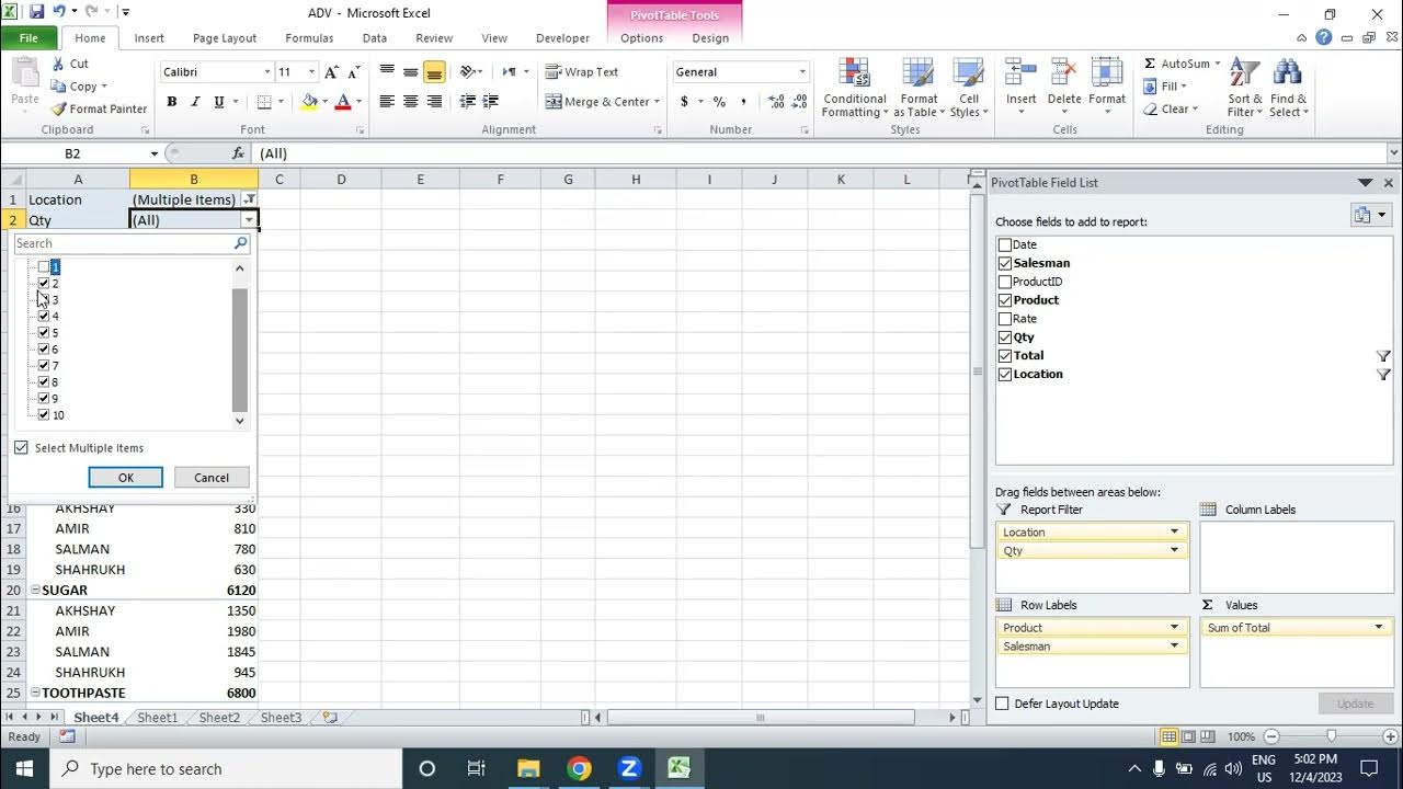 Excel Tutorial 12 Pivot Table 2 - YouTube