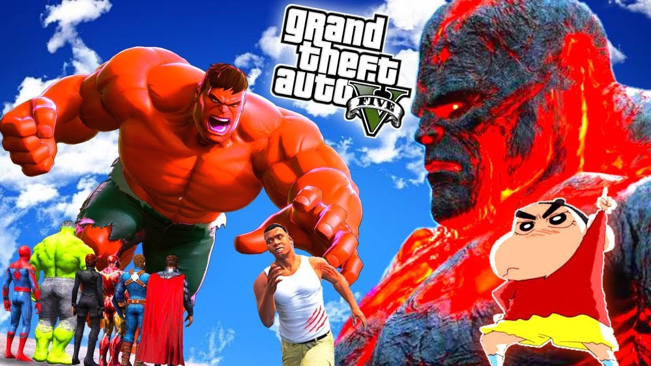 GTA 5 : HULK Fight with Giant Lava GOD & ICE GOD to Save Shinchan ...
