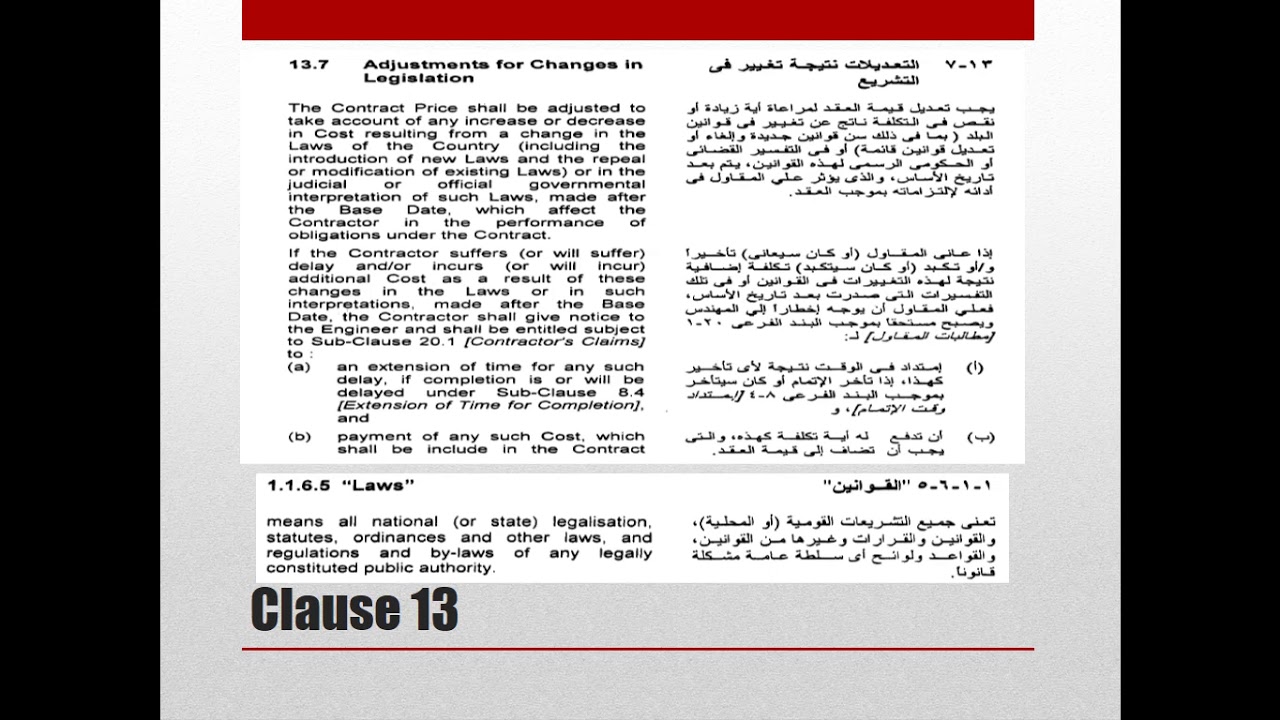 Clause 13 Part 3 Adjustment for changes in Legislations and Cost - YouTube