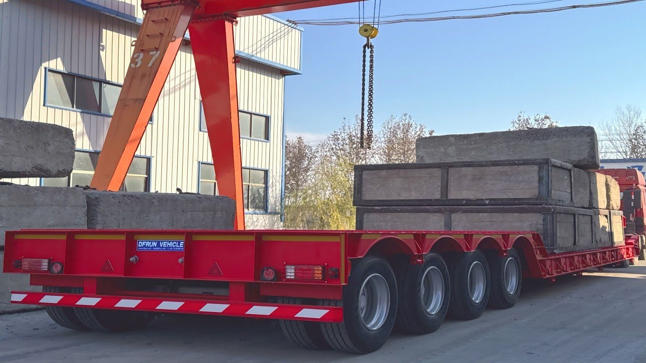 DFRUN Front Load Lowbed Trailer 100ton Load Test - YouTube