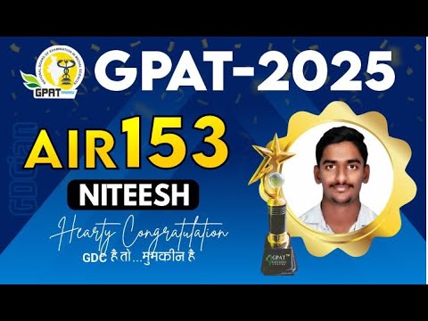 AIR-153, NITEESH | GPAT 2025 Topper 🌟 | GDC PRIME Student | Unstoppable ...