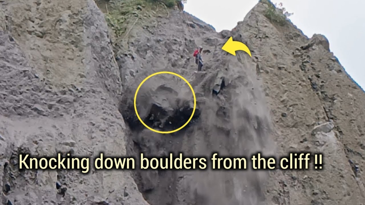 Dropping a large rock from a cliff !! the process of separating the ...