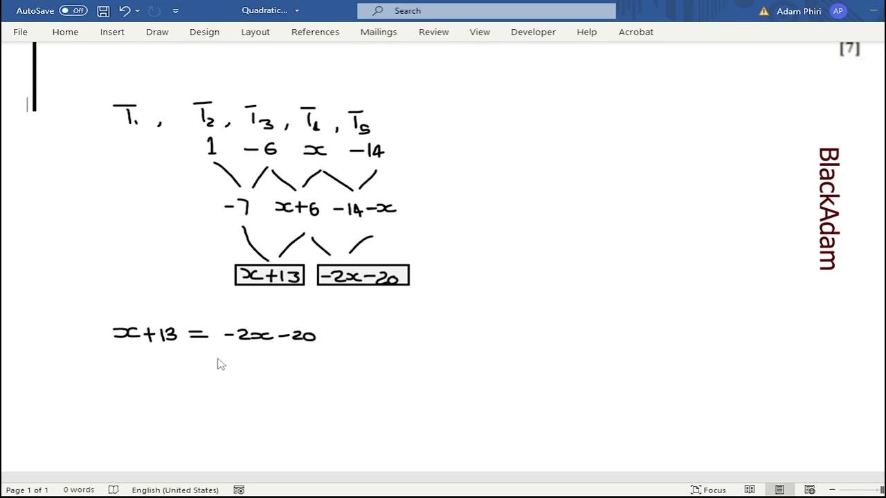 A quadratic pattern has second term equal to 1, third term equal to -6 and fifth term equal to ...