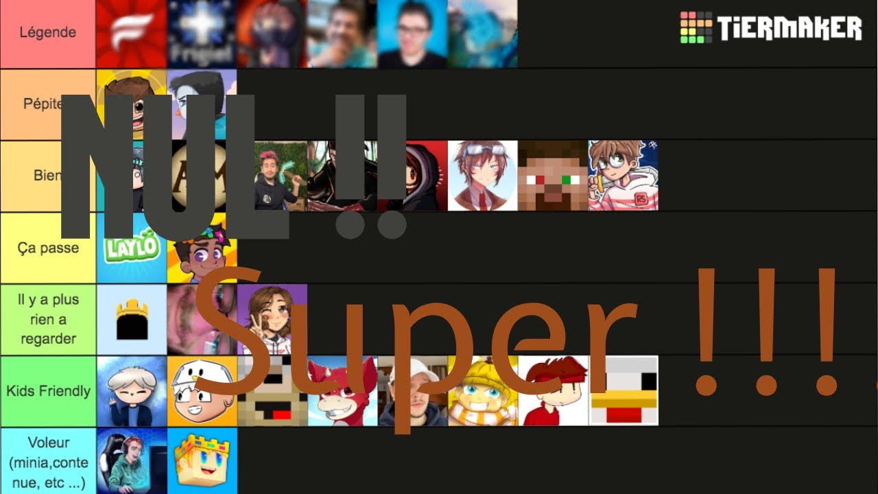 Tier List Des Youtubers Minecraft Français Youtube