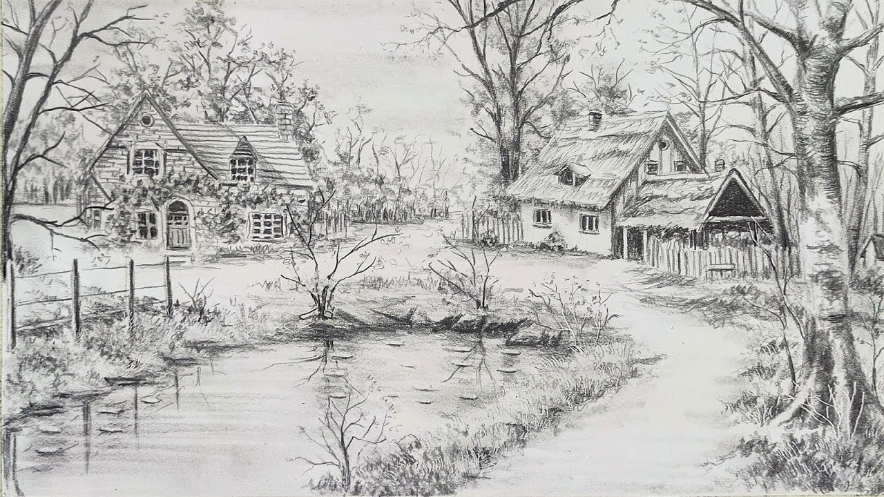 How To Draw And Shade Beautiful Neture Landscape scenery Using Pencil ...