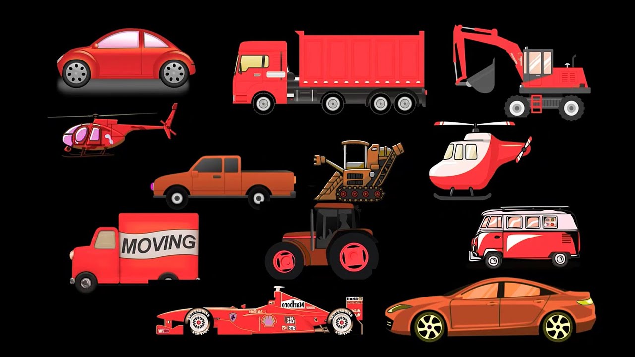 Construction Vehicles Name Collection | Red orange color Cars ...