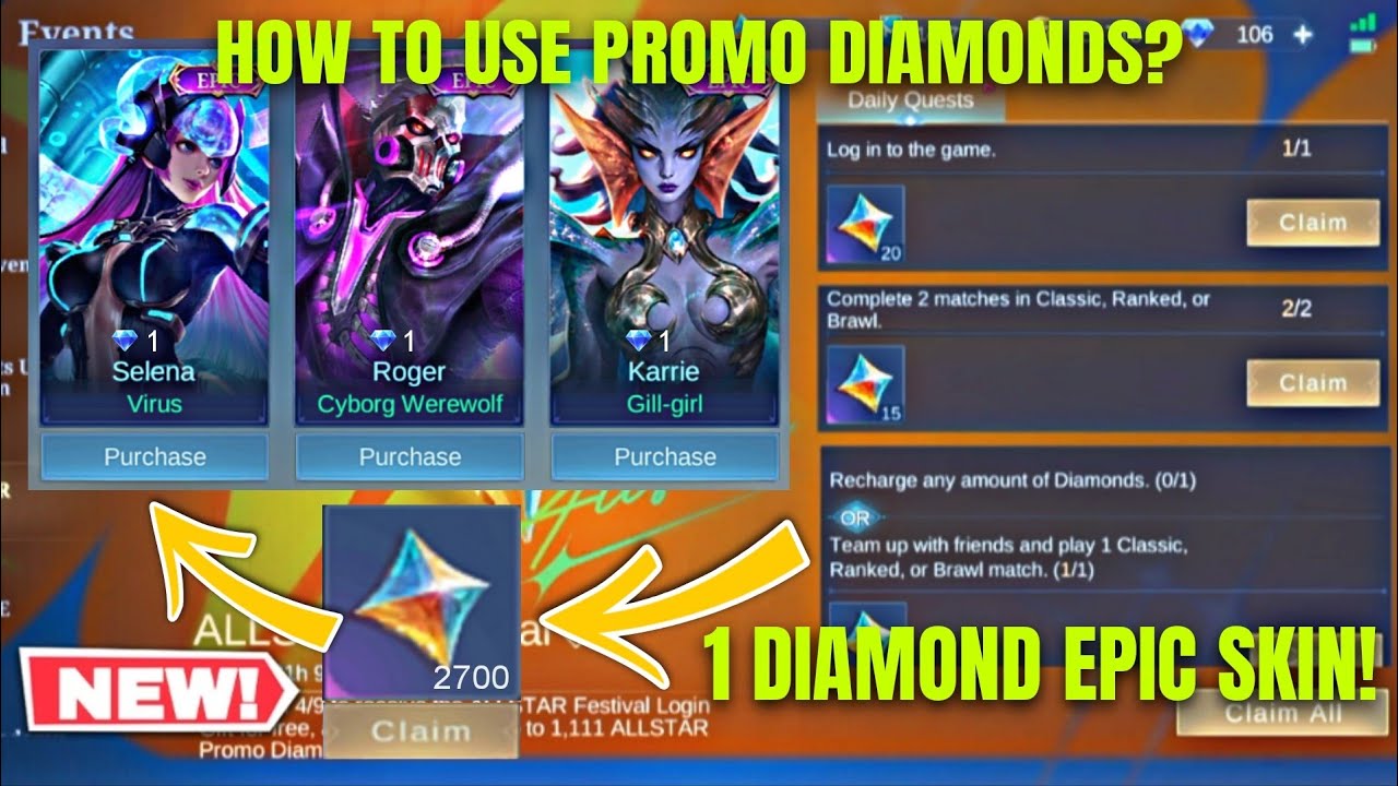 HOW TO GET ×2700 PROMO DIAMONDS! 1 DIAMOND EPIC SKIN ALLSTAR EVENT 2024 ...