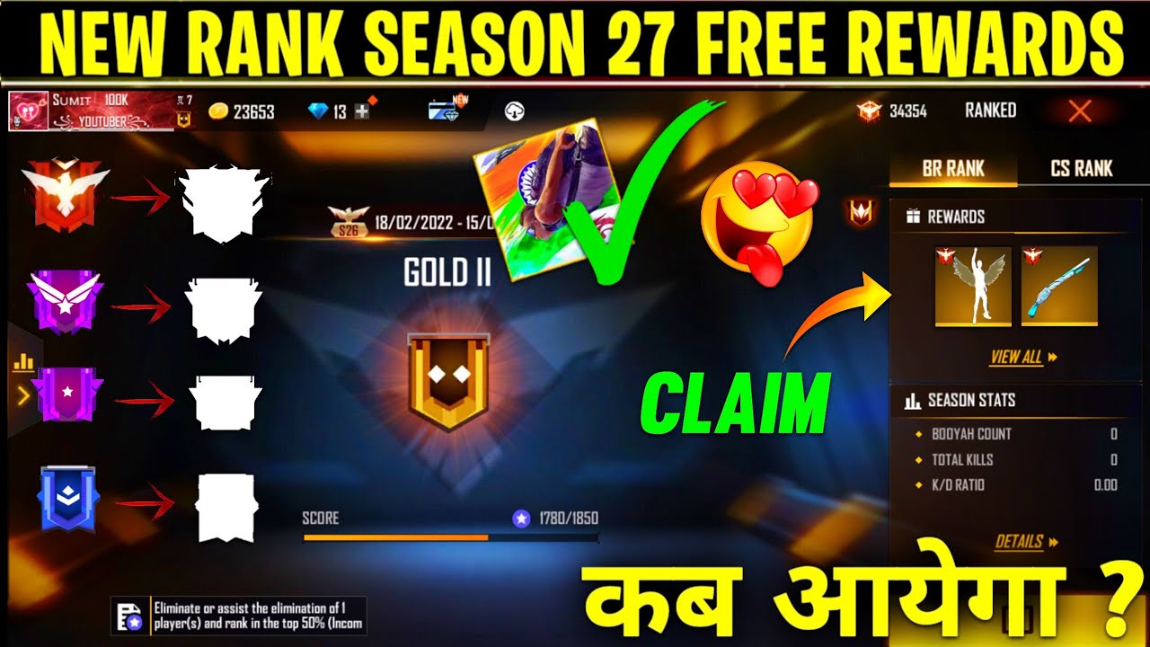 New Rank Season 27 Free Rewards🤯 | Season Reset Free Fire | New Rank ...