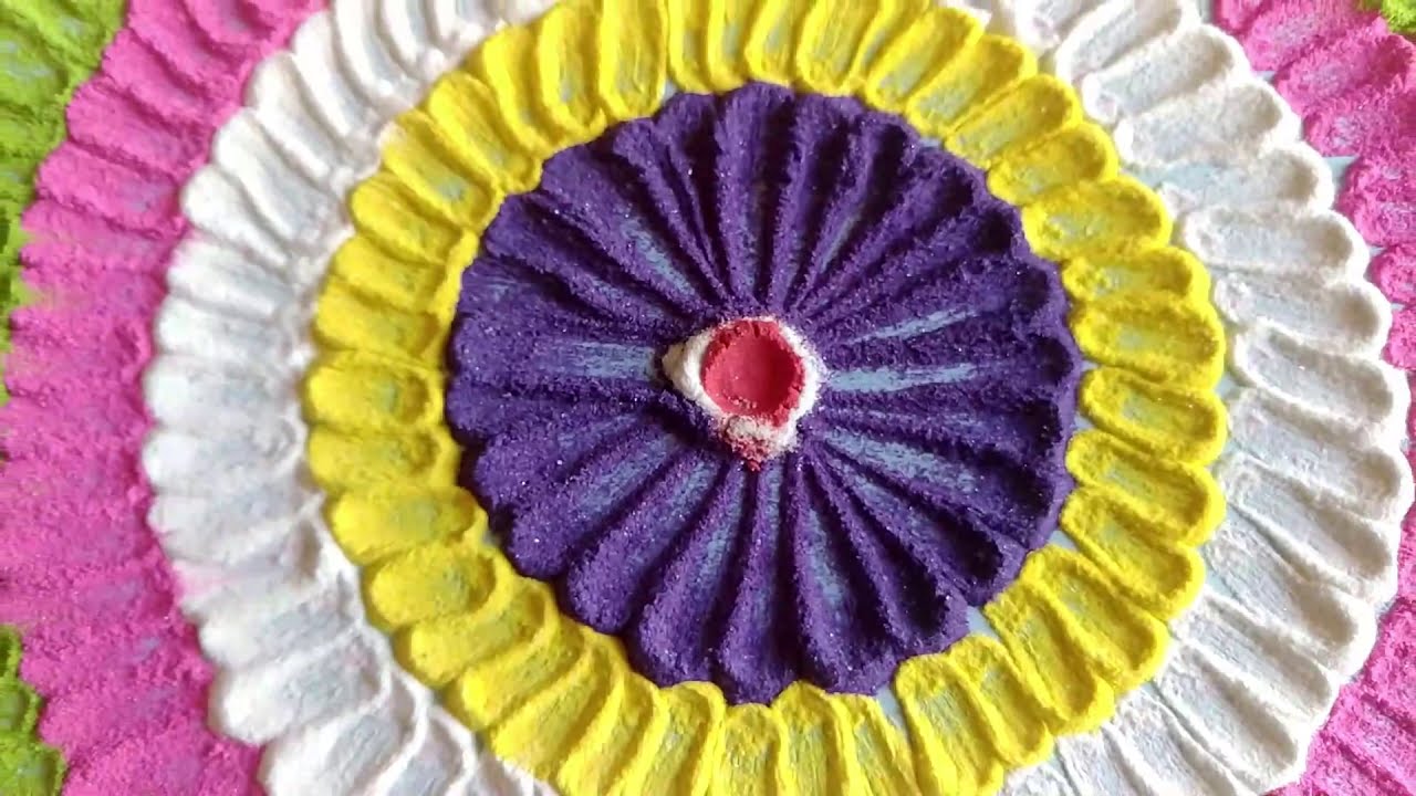 Colourful rangoli || Single flower rangoli || Cute & Simple rangoli ...