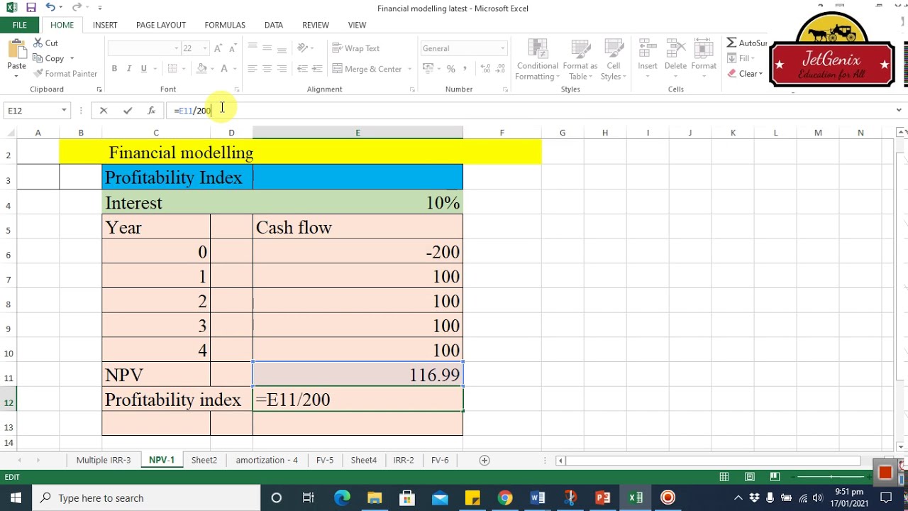 Calculating the Profitability Index (PI) - YouTube