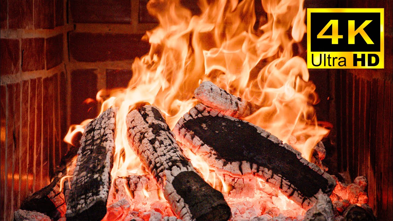 🔥 Warm Fireplace Burning on Cold Night 🔥 4K UHD Burning Fireplace & 3 ...