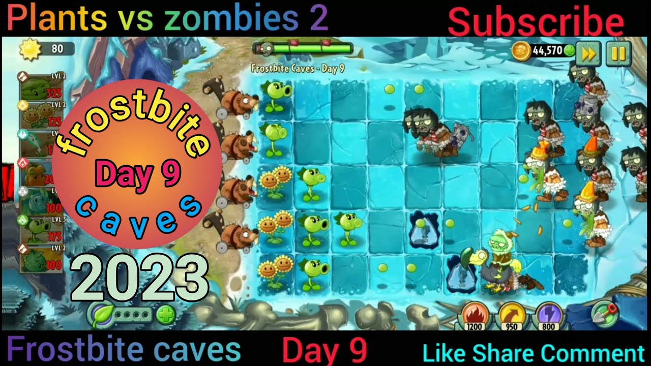 pvz|pvz2|plant vs zombies 2 frostbite caves day 9 walkthrough (live ...