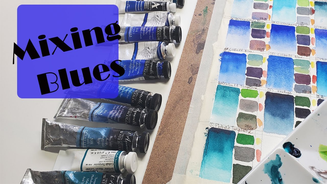 Color mix : Reviewing Blues watercolors - YouTube