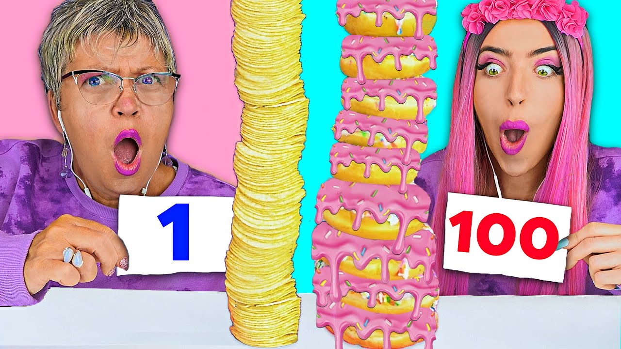 ASMR 100 Layers Food Challenge (BIG FOOD VS small food) - YouTube