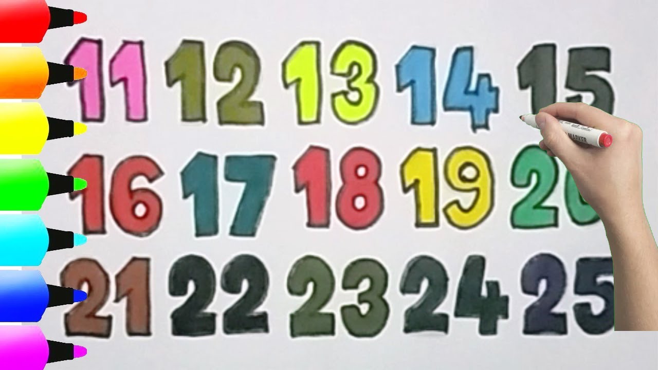 Lets Color Numbers-11to25 Coloring- Arts-Color-Draw-Paint_Easy learning ...