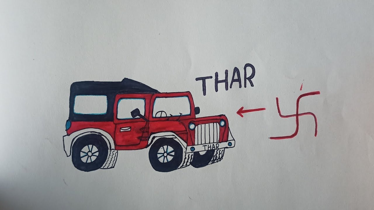 स्वास्तिक से थार गाड़ी का चित्र बनाएं ||draw Tahr Esay Drawing simple # ...
