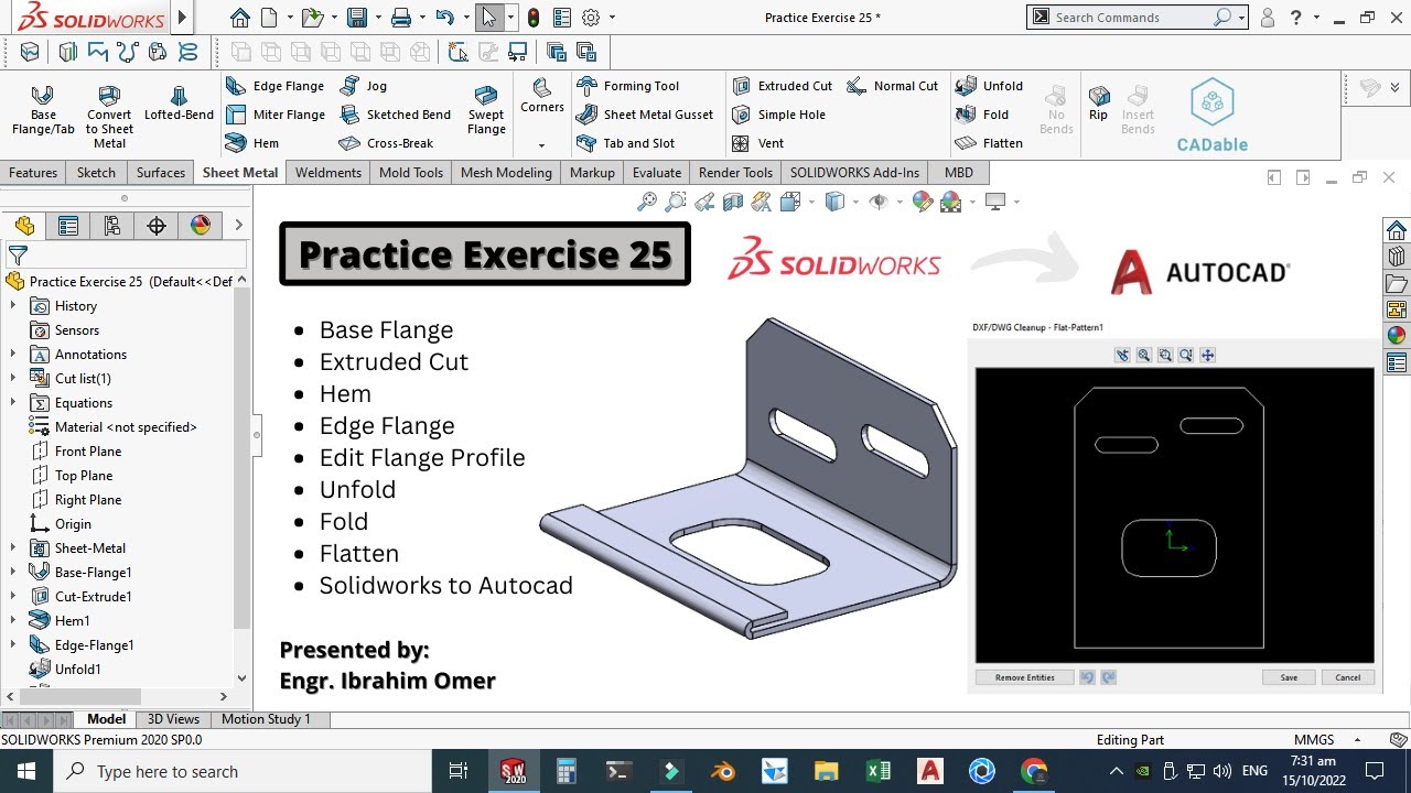 Solidworks Exercise 25 | Edit flange profile solidworks | Export solidworks file to autocad ...