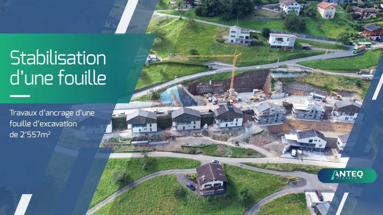 Stabilisation d'une fouille d'excavation de 2'557m2 - YouTube