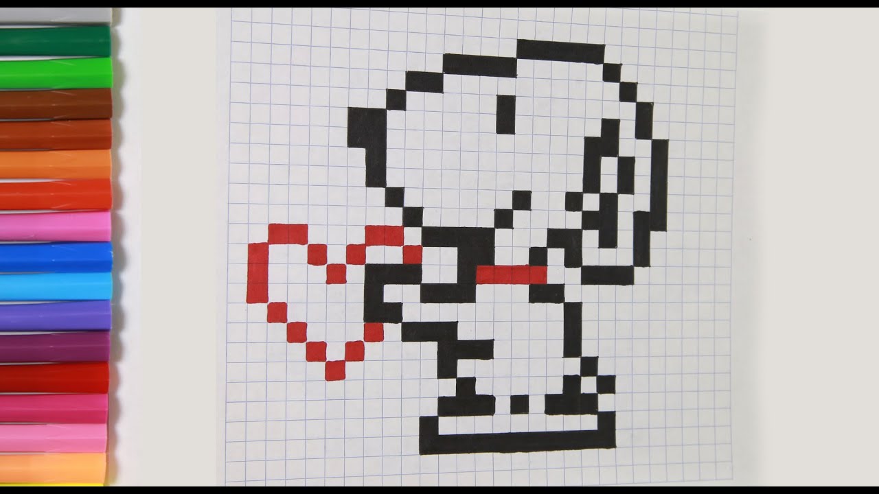 How to draw Snoopy step by step. Pixel family go, grid draw with family ...