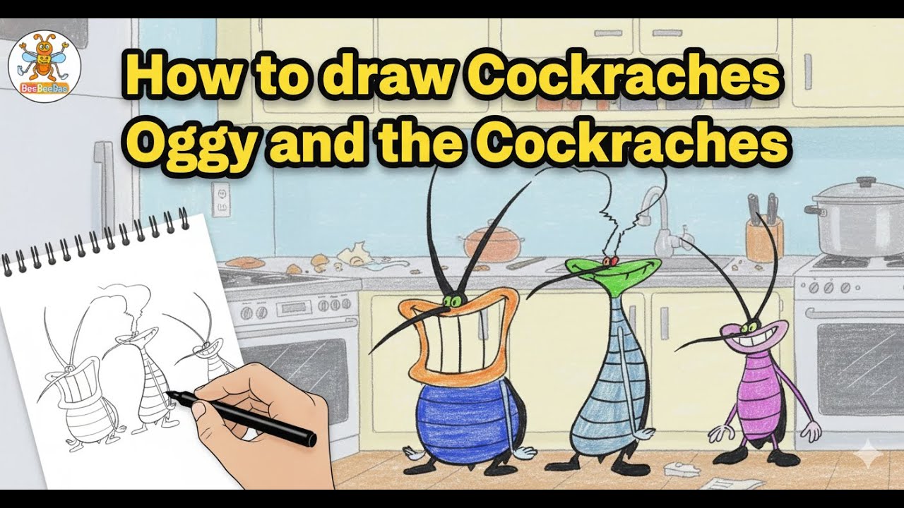 How to draw Cockroaches Oggy and the Cockroaches - YouTube