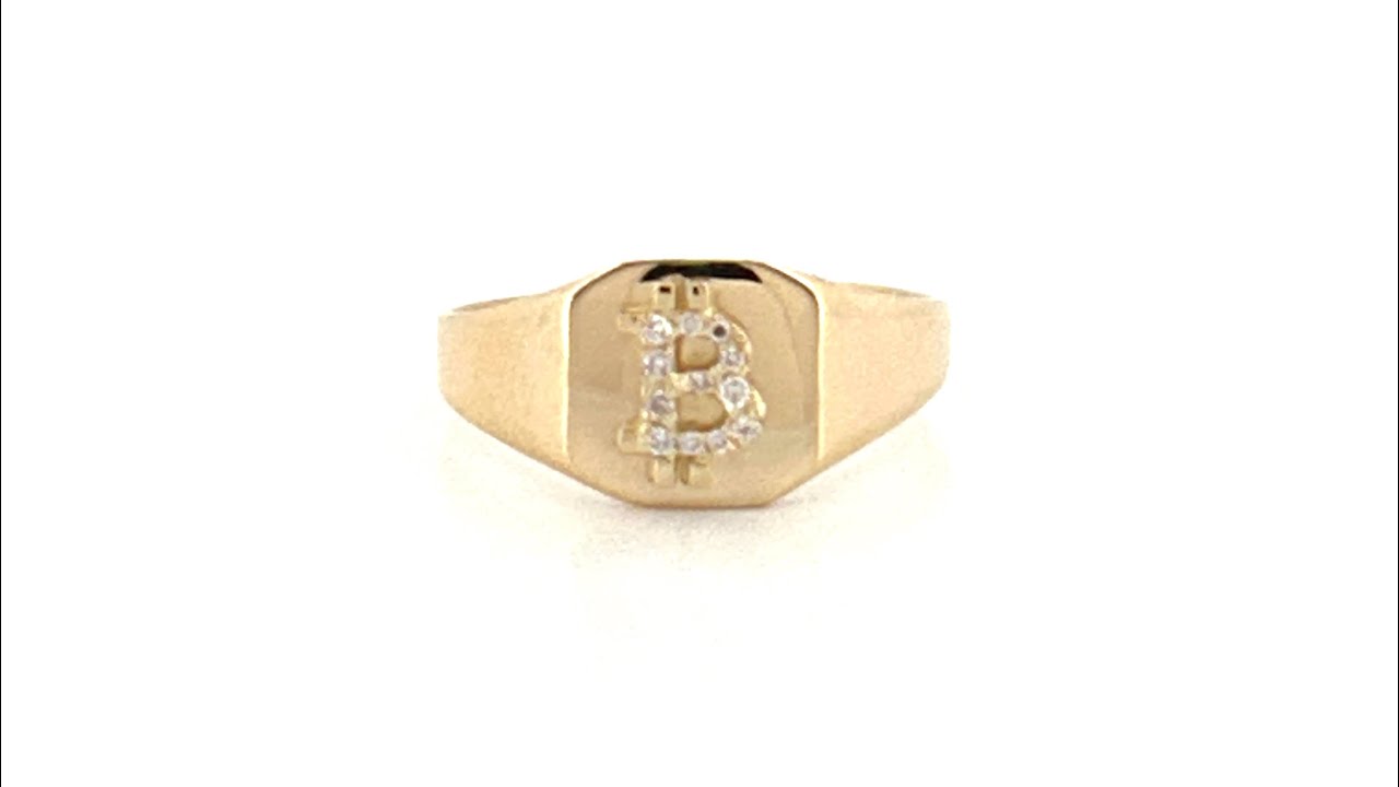 14K Gold Diamond Bitcoin Signet Band - YouTube