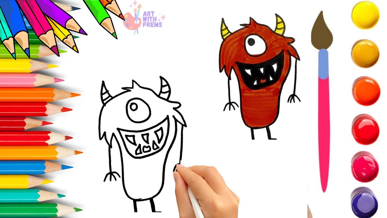How To Draw cute Monster Drawing, Painting & Coloring For Kids and ...