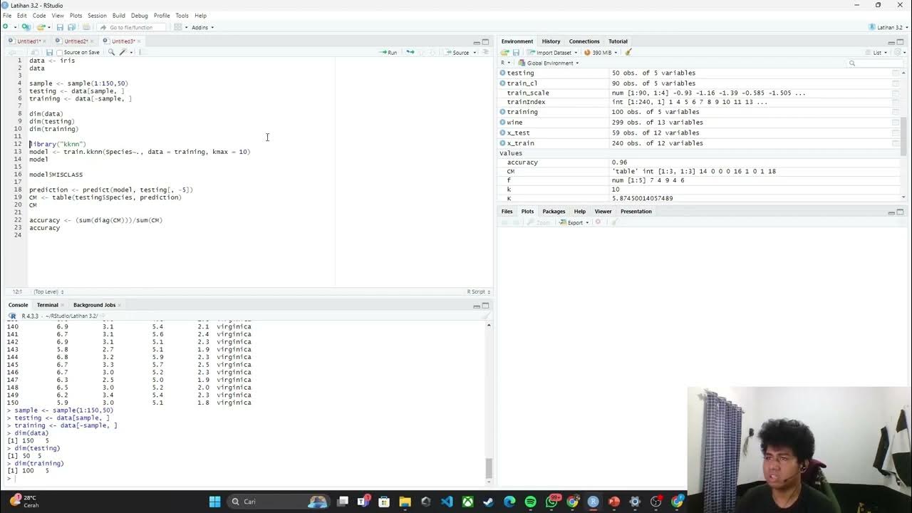 Klasifikasi dengan metode KNN menggunakan RStudio - 672022245 - YouTube