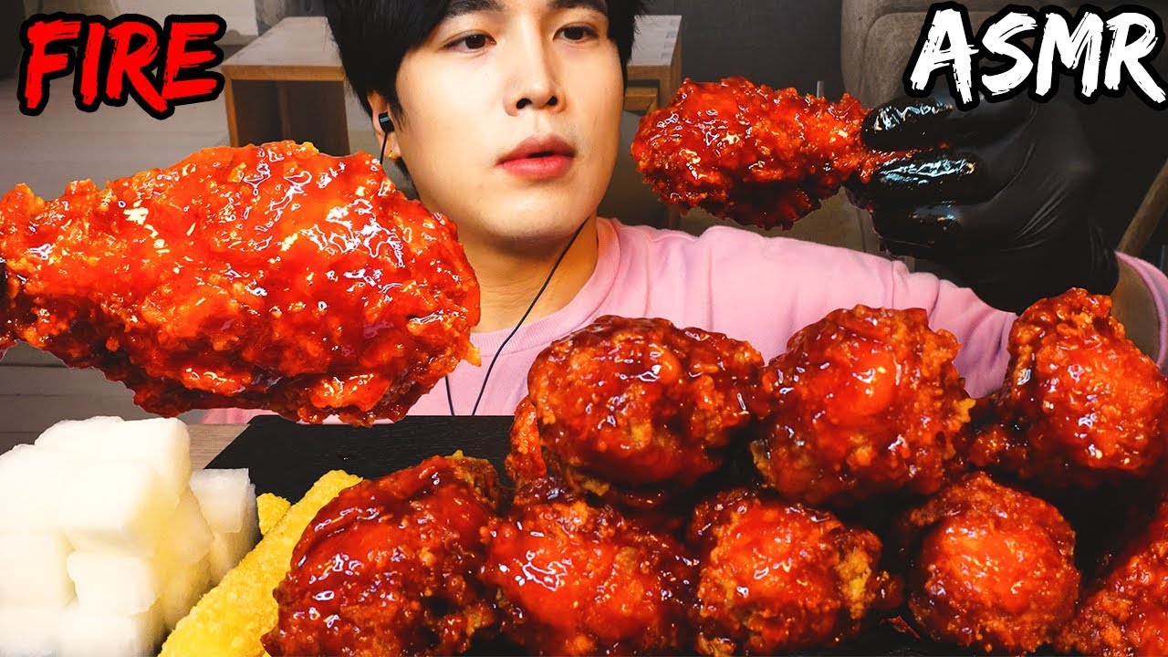 ASMR SPICY CHICKEN (korean chicken) EATING SOUNDS Mukbang ayam gà ...