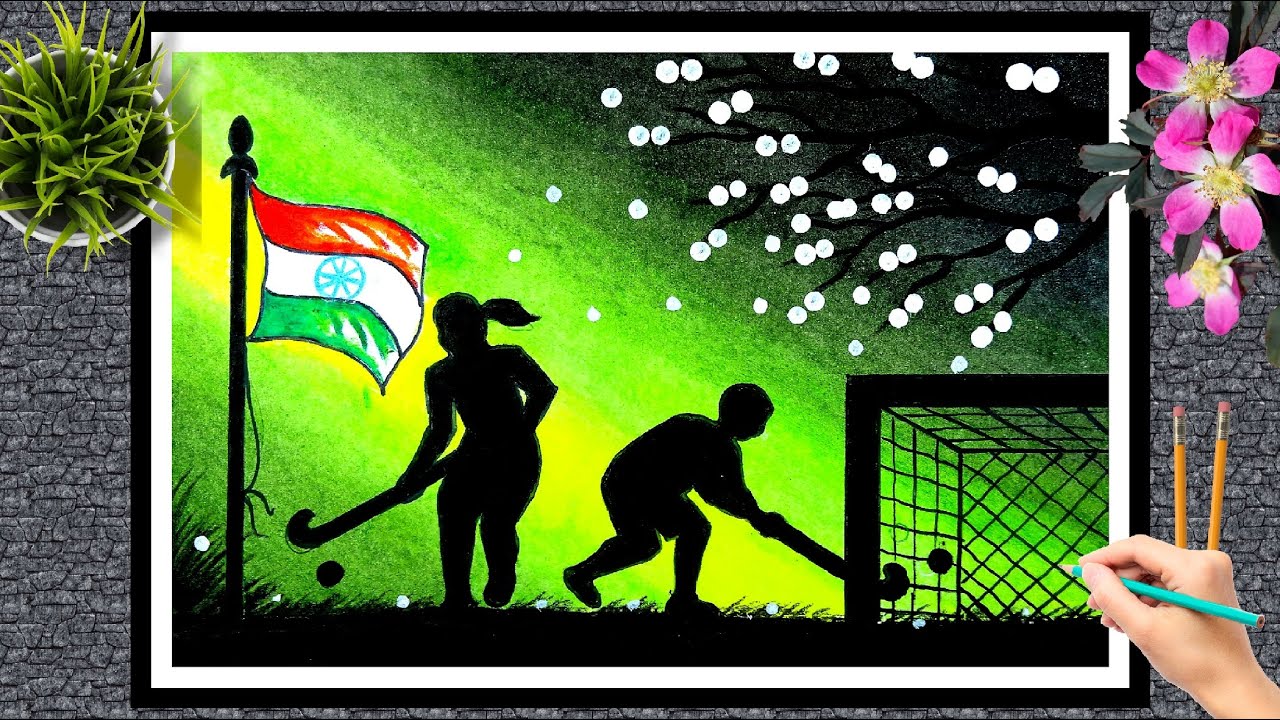 national sports day drawing/national sports day poster drawing/hocky ...