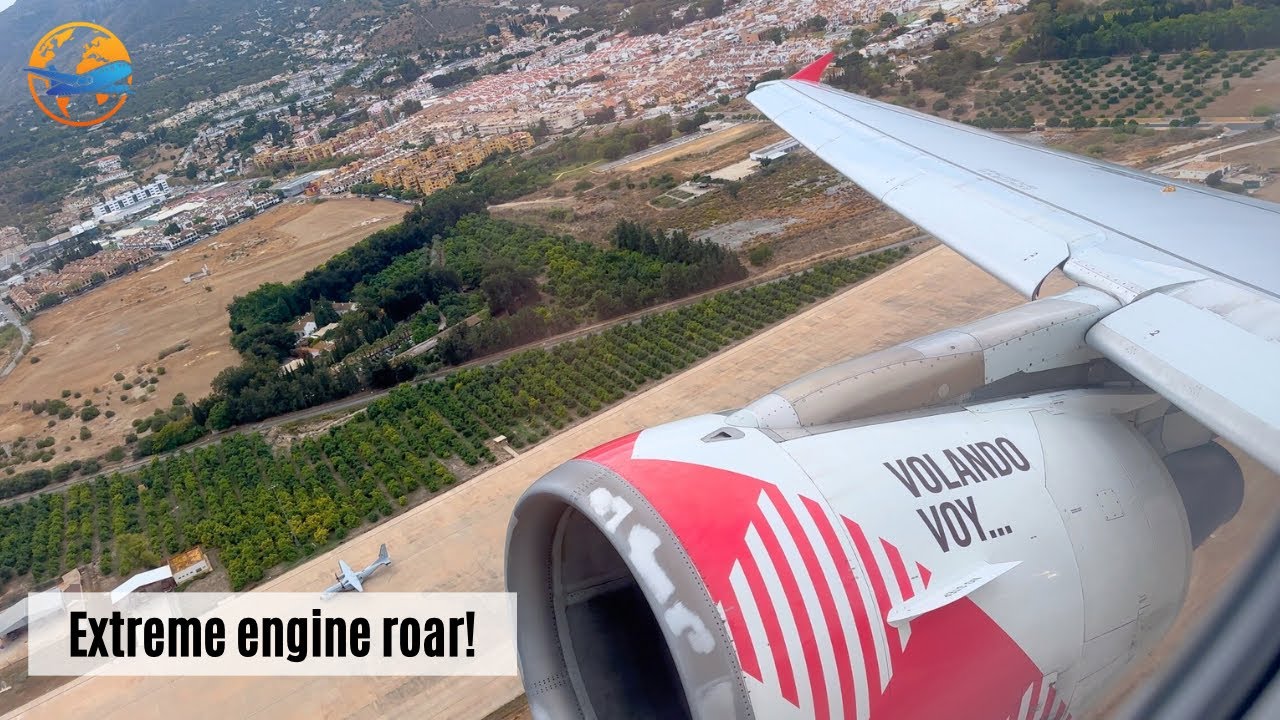 (4K) Volotea Airbus A320 [EC-NOR] takeoff from Malaga (AGP/ LEMG) with ...
