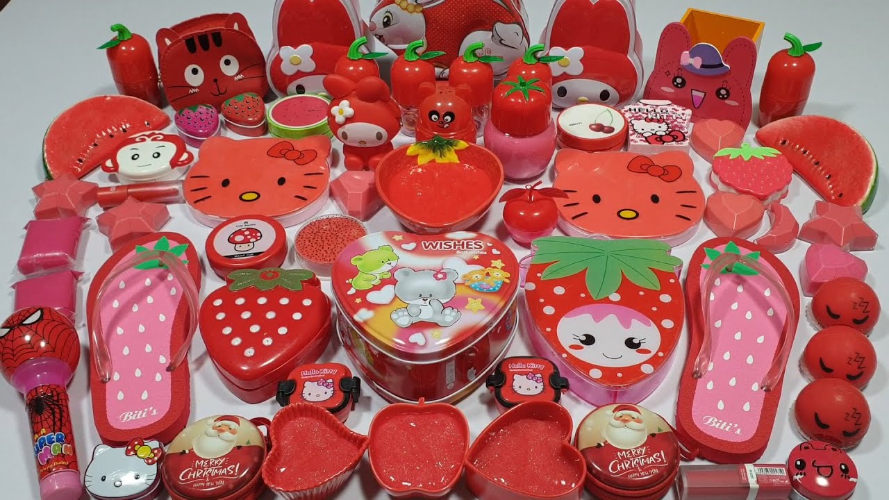 Series RED Slime ! Mixing Random Things into Slime ! Satisfying Slime ...