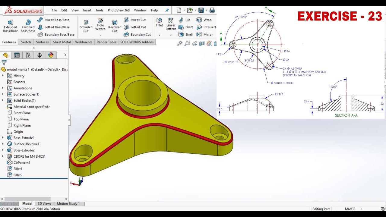 Solidworks Exercise - 23 | Model Mania | Solidworks 2016| - YouTube