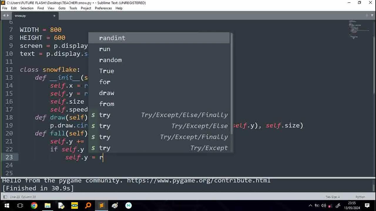 CREATING A SNOW FALL ON THE PYGAME CONSOLE - YouTube