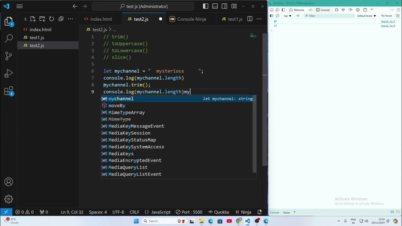 string indexing js in tamil / string methods - trim,slice,upper case, lowercase in tamil - YouTube