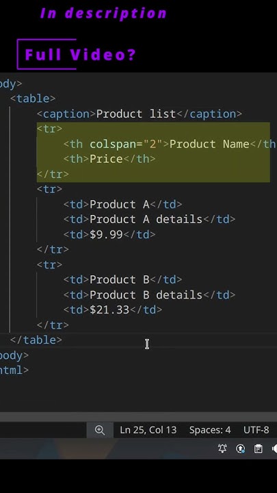HTML 11 - tables #html #html5 #html5tutorial #html5course - YouTube