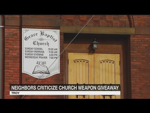 Neighbors criticize church weapon giveaway - YouTube