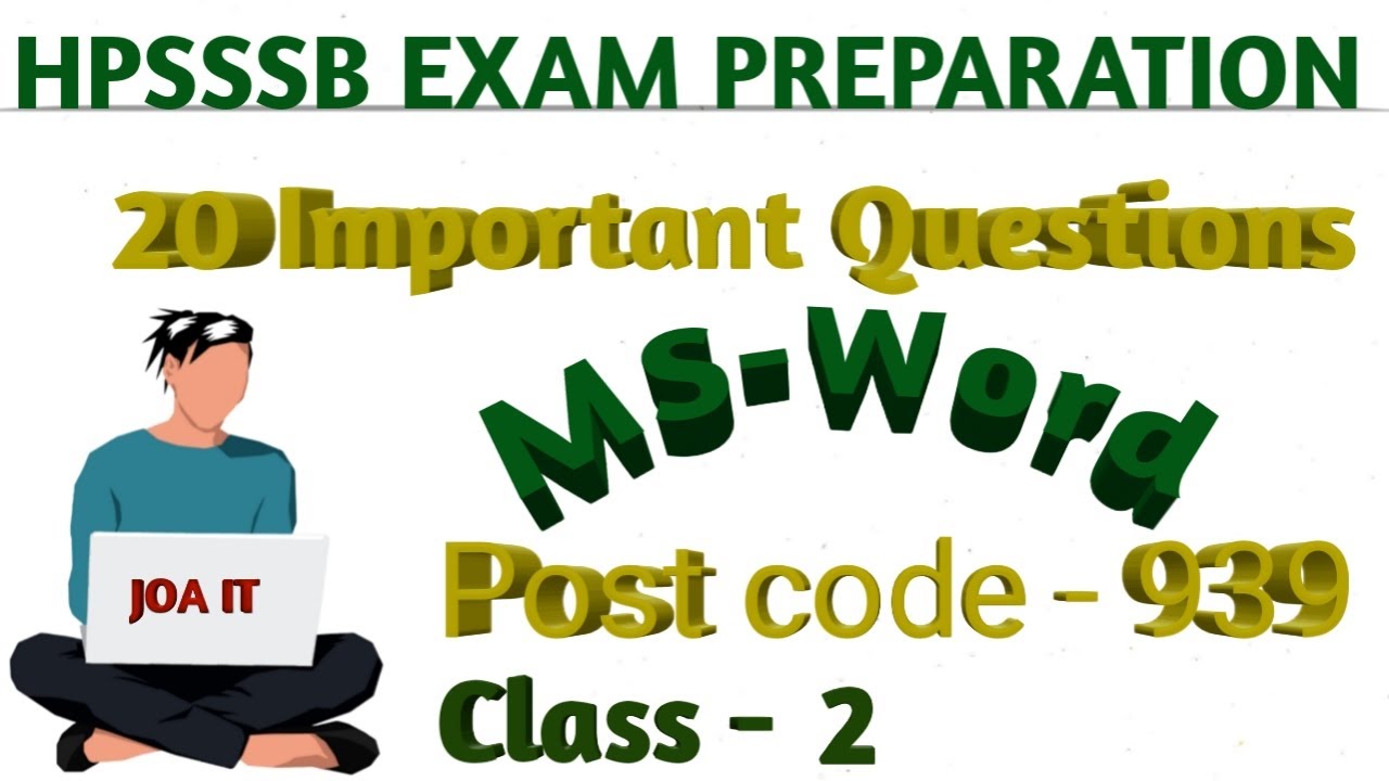 MS-WORD, CLASS - 2, JOA IT 939 !! 20 IMPORTANT QUESTIONS FOR POST CODE ...