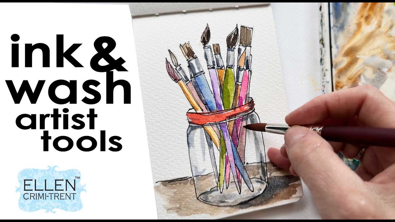 Ink and Wash jar of brushes/ watercolor for beginners - YouTube