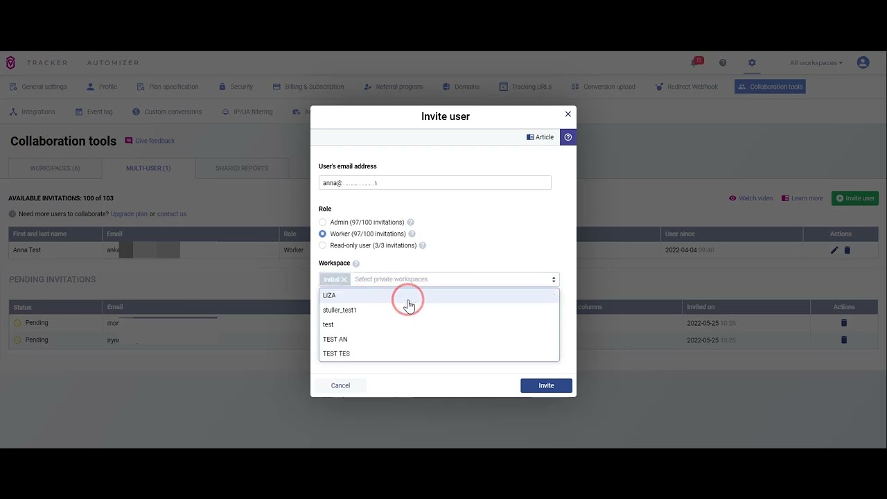 Voluum Tracker - Adding an additional user to the account. - YouTube