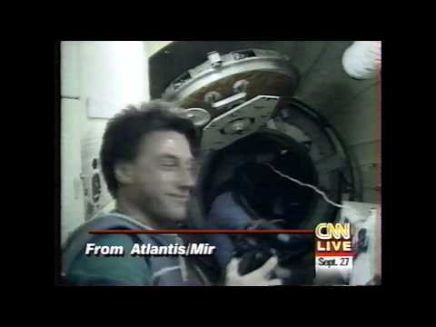 4/6 STS-86 Atlantis docking with Russian MIR Space Station CNN Live News 27 Sep 1997