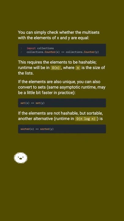 Determine if 2 lists have the same elements, regardless of order? #shorts - YouTube