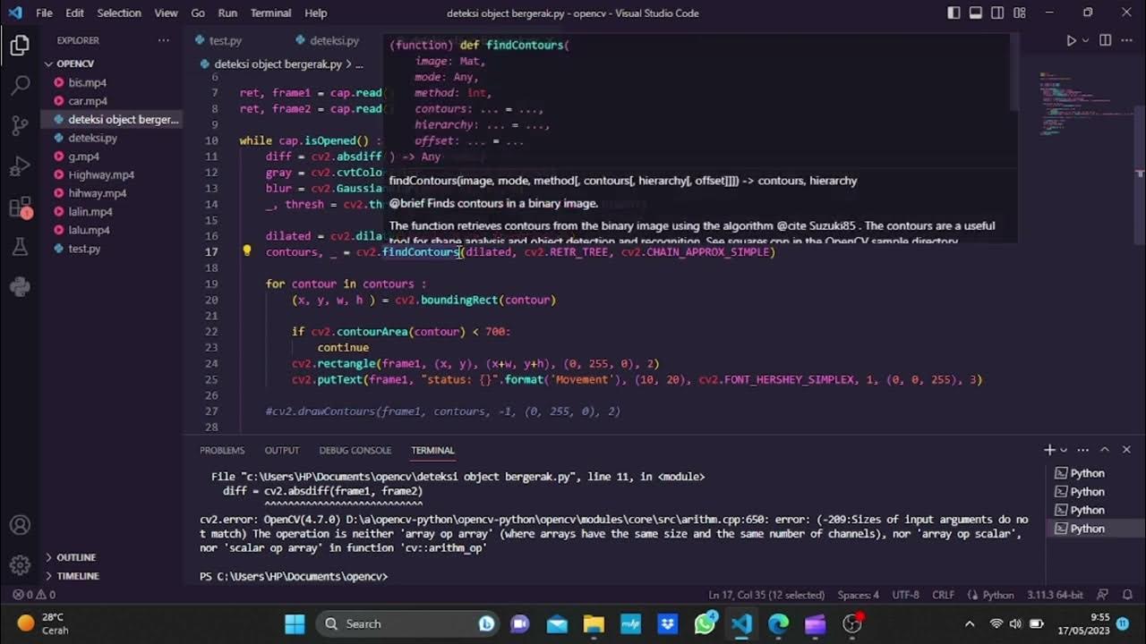 PENDETEKSI OBJECT BERGERAK (kendaraan) DENGAN OPENCV PYTHON - YouTube