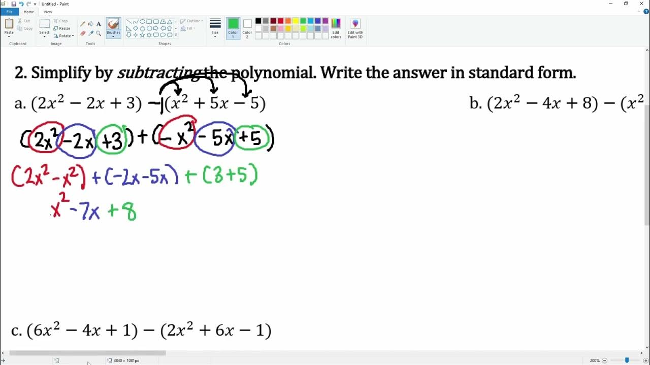 Simplify Polynomial by Subtracting. Question 2 - YouTube
