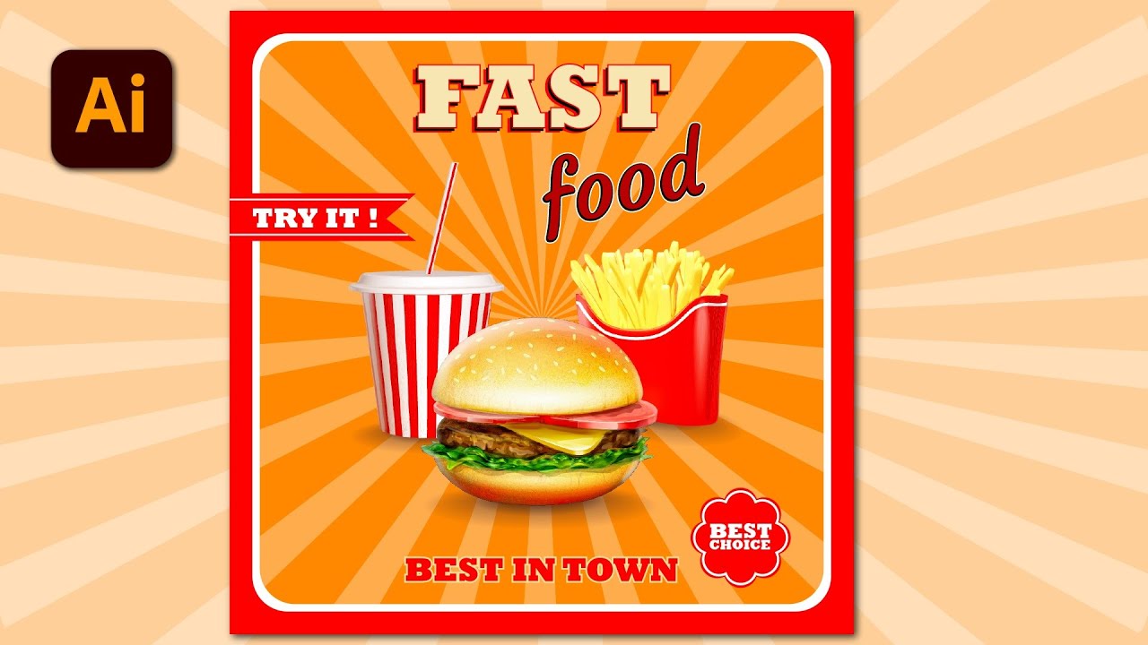 Best in Town Fast Food Poster Design | Adobe Adobe Illustrator CC - YouTube